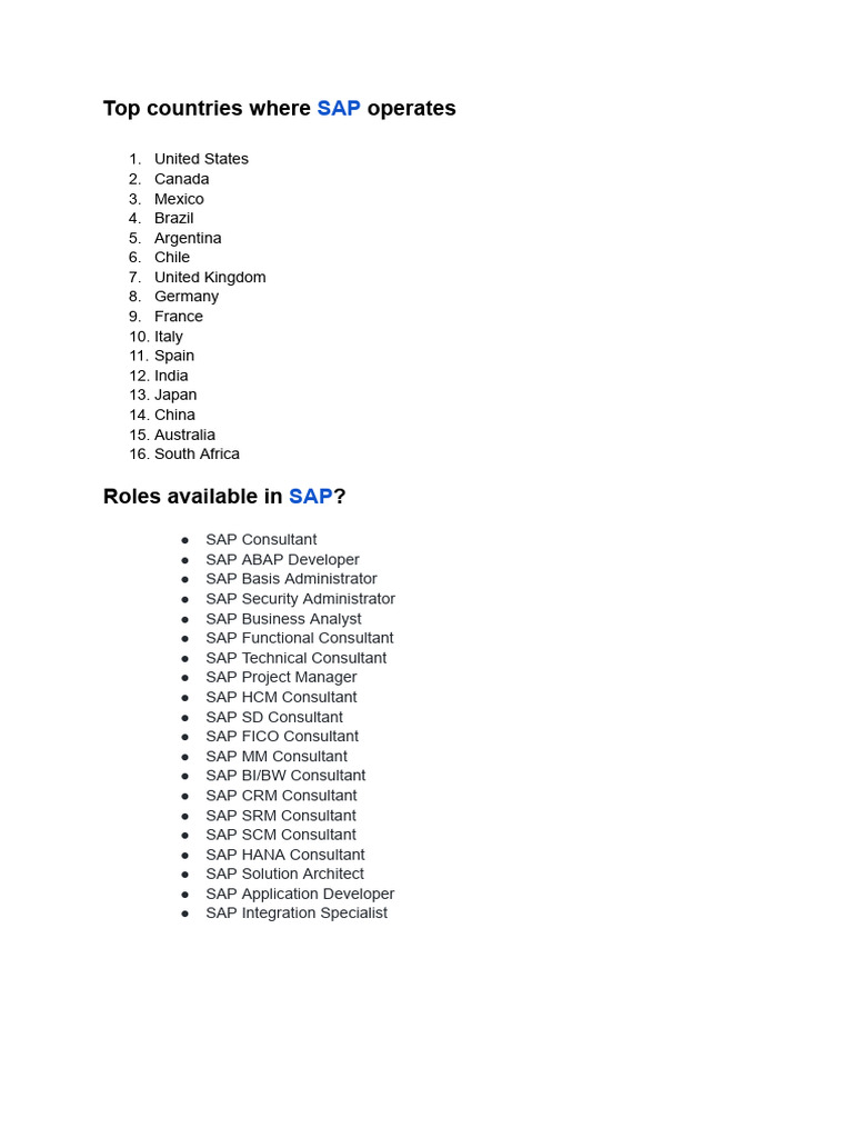 Top Countries Where SAP Operates | PDF
