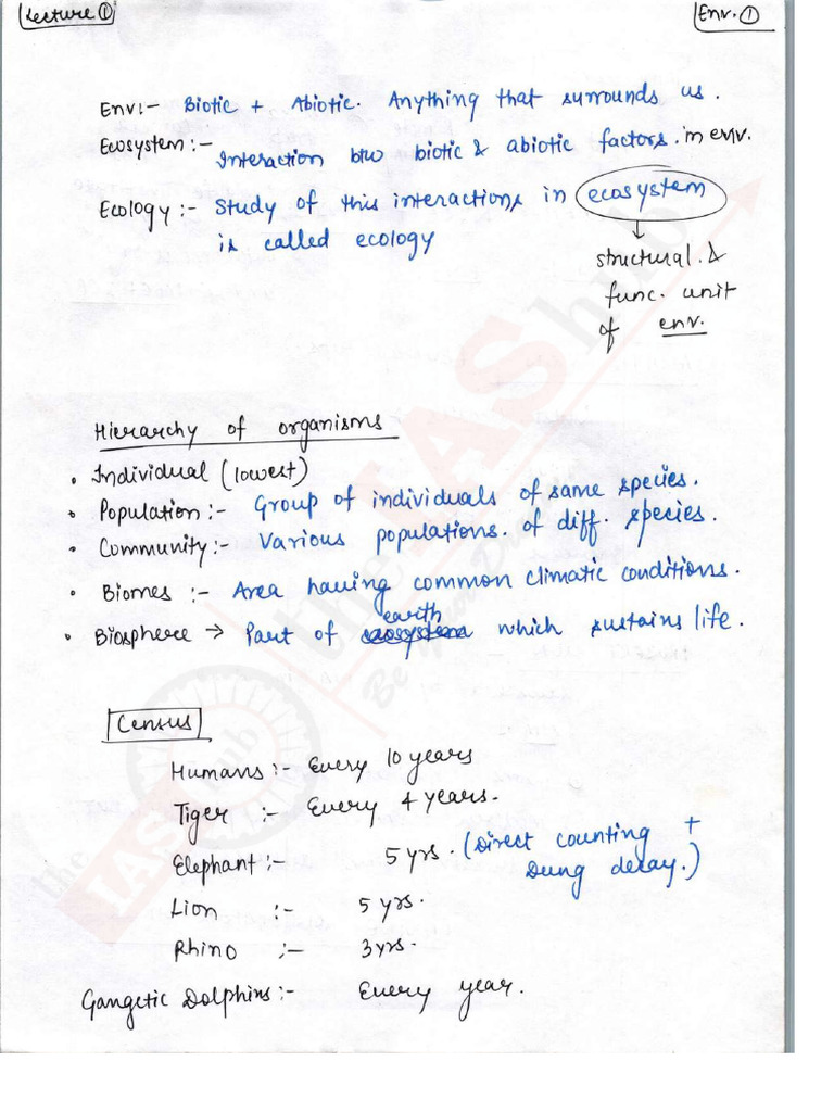 Topic - Environment Handout Written Notes by Vaibhav Anand Sir | PDF