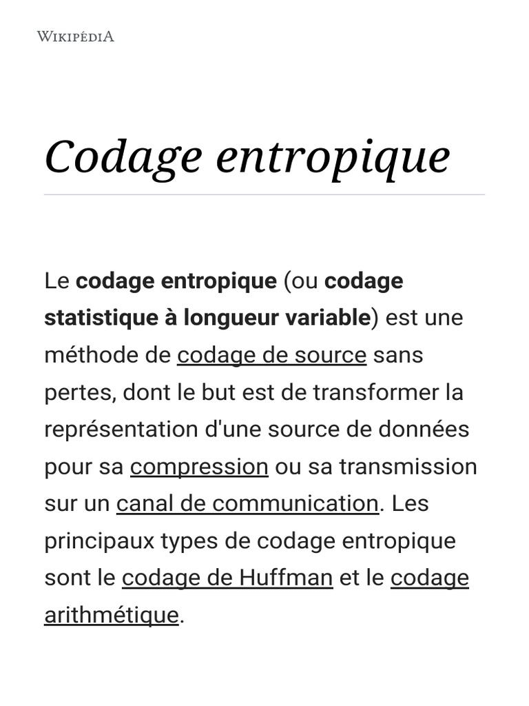Introduction au codage entropique | PDF | Compression de données ...