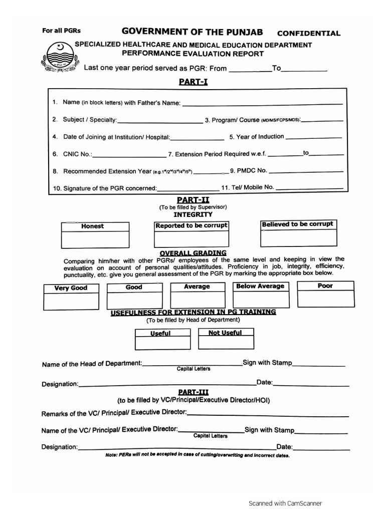 PGR Performance Evaluation Proforma PER | PDF