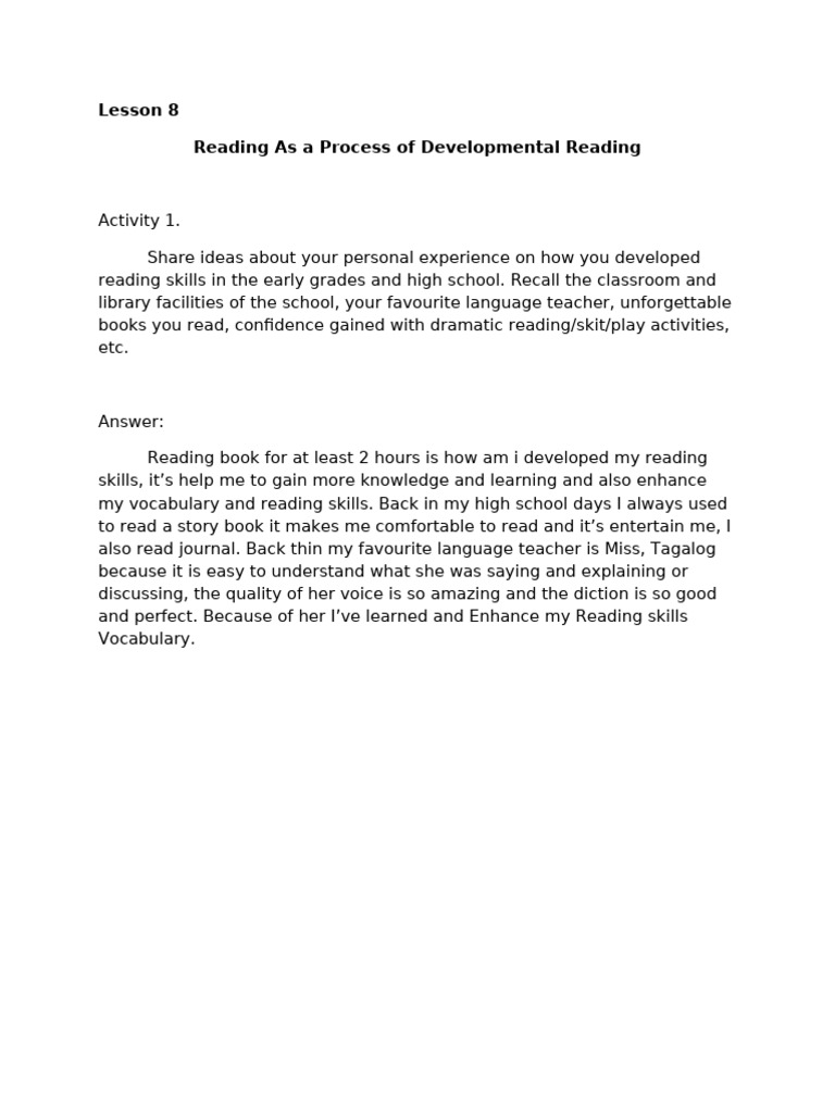 Developing Reading Skills: Personal Journey | PDF