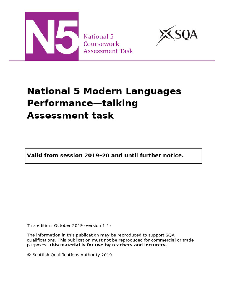 Modern Languages N5 CATPerformance Talking | PDF | Conversation | Copyright