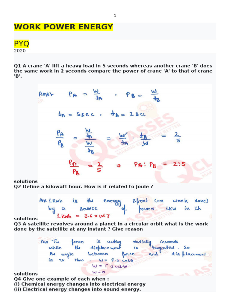 Work Power Energy Question Answers | PDF | Electronvolt | Power (Physics)