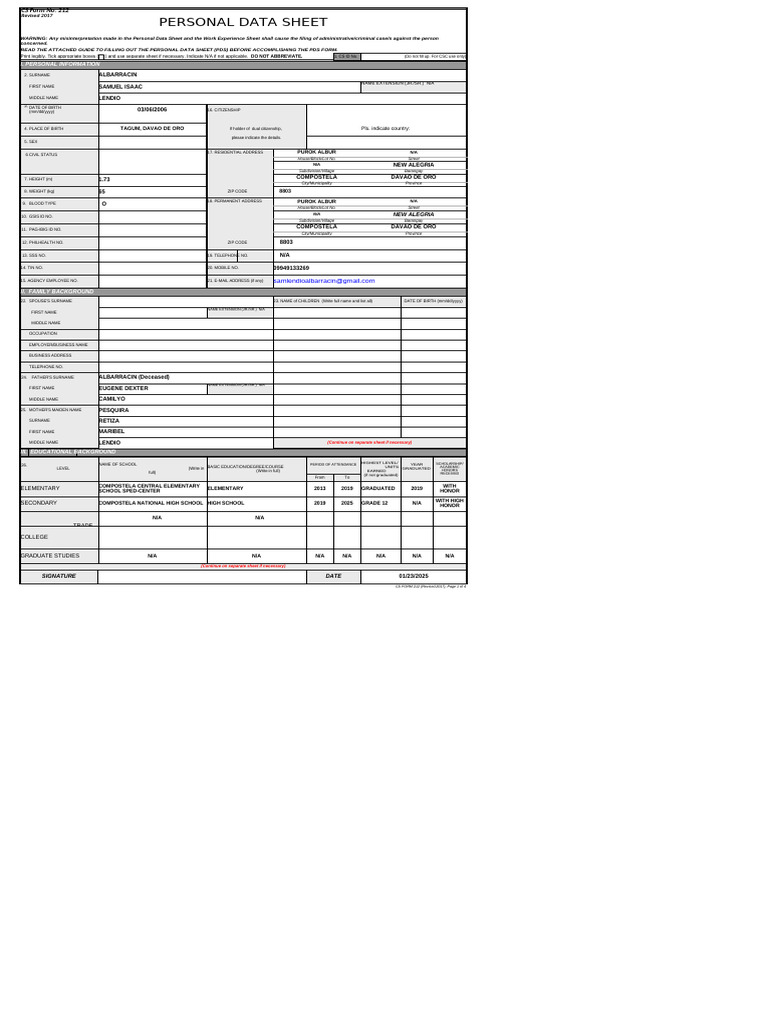 PDS 2023 Sample Sam | PDF | Government