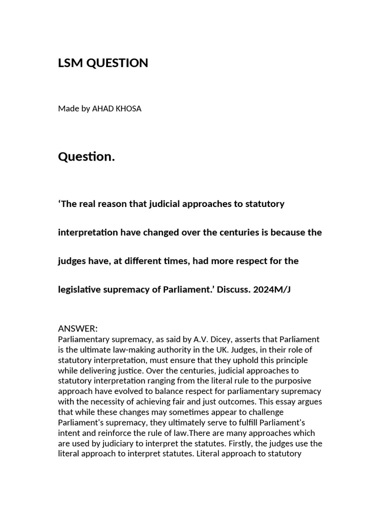 LSM Question Judicial Precedent | PDF | Statutory Interpretation | Parliament