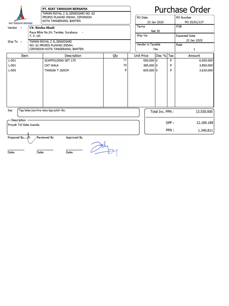 PO CV RIMBA ABADI 230125-Signed | PDF