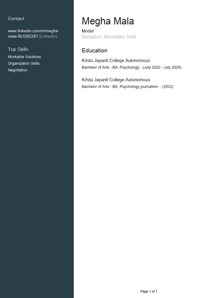 Megha Mala - LinkedIn Profile Summary | PDF