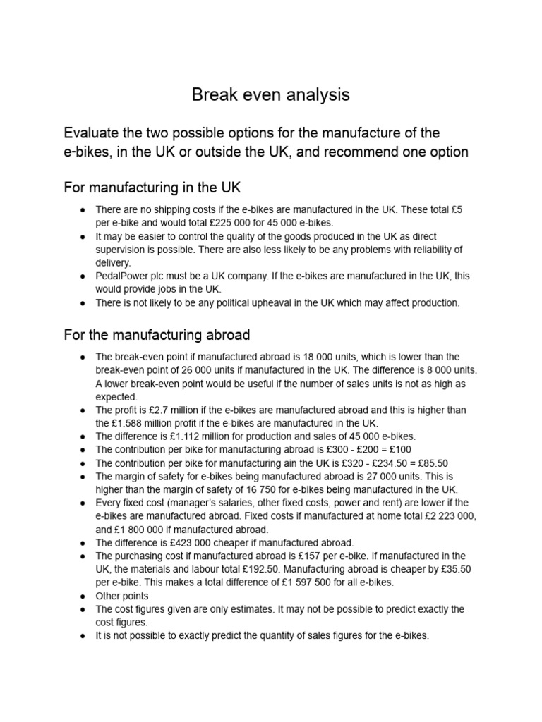 Break Even Analysis Pdf Economies Business
