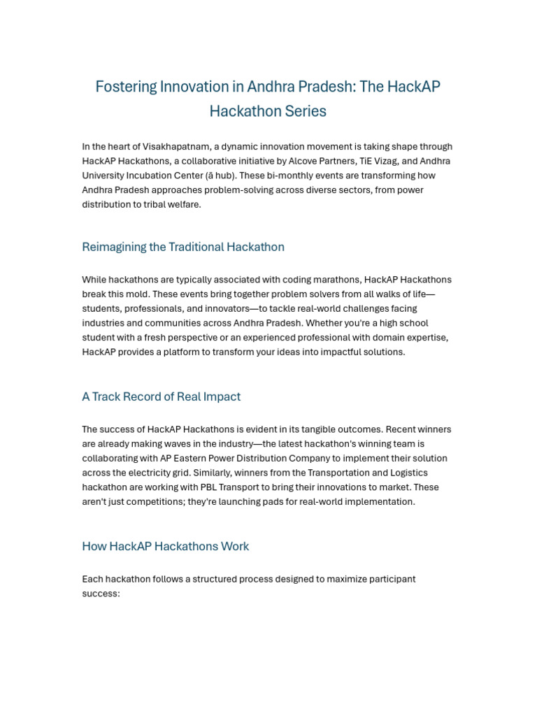 HackAP Hackathons - An Overview | PDF | Innovation