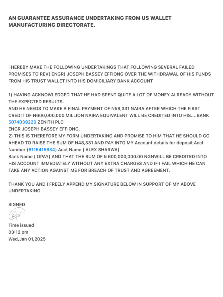 An Guarantee Assurance Undertaking From Us Wallet Manufacturing Directorate | PDF