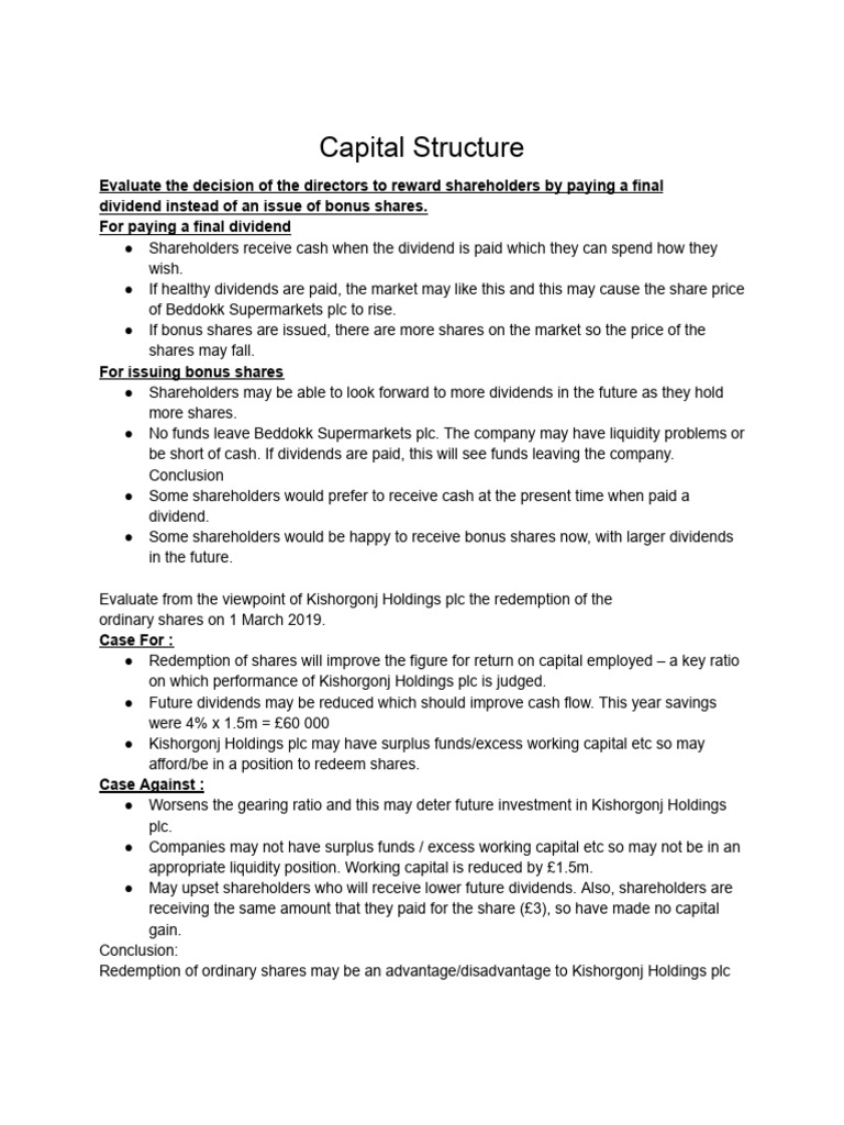 Capital Structure | PDF | Dividend | Preferred Stock