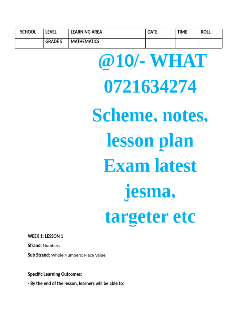 WHT.0721634274.Gr 5 Rationalized Mathematics Lesson Plans Term 1 | PDF ...