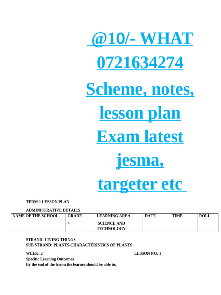 4 KLB Science and Technology Lesson Plans Term 1 | PDF | Learning ...