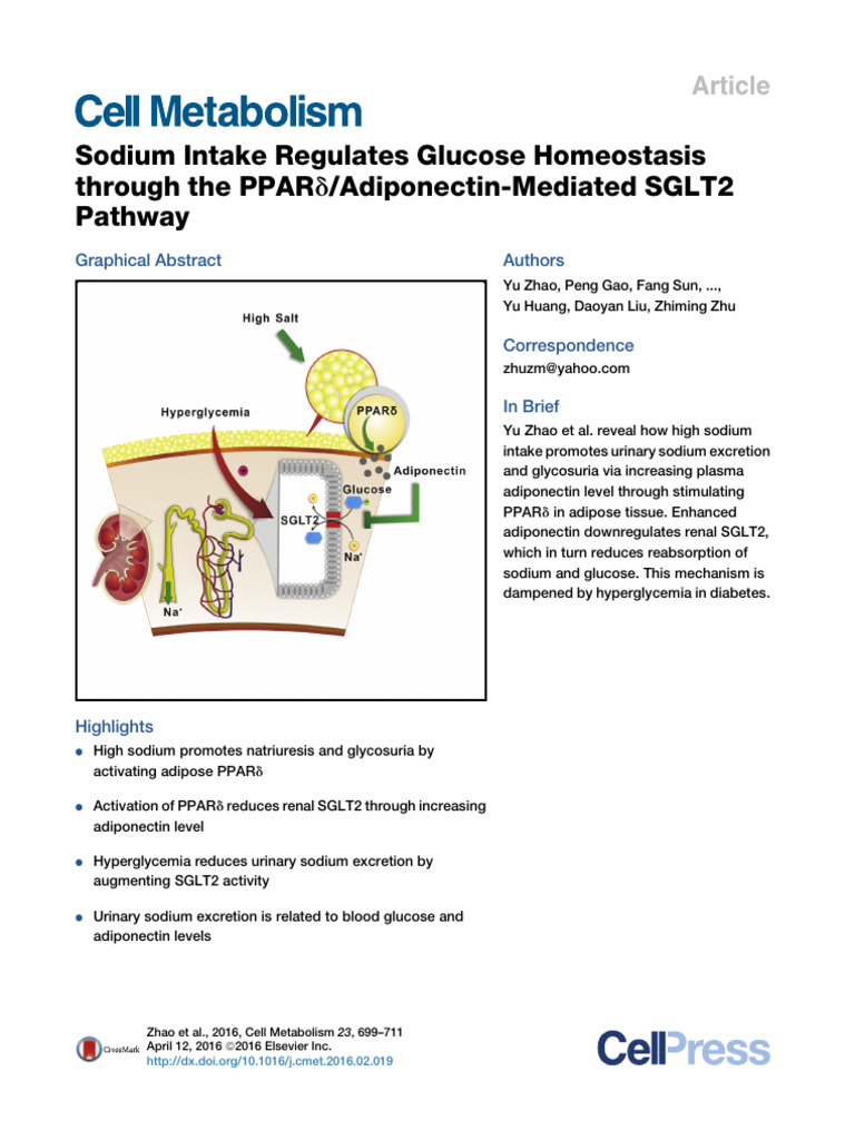 Sodium Intak Regulates Glucose Homeostasis Through The PPARgamma ...
