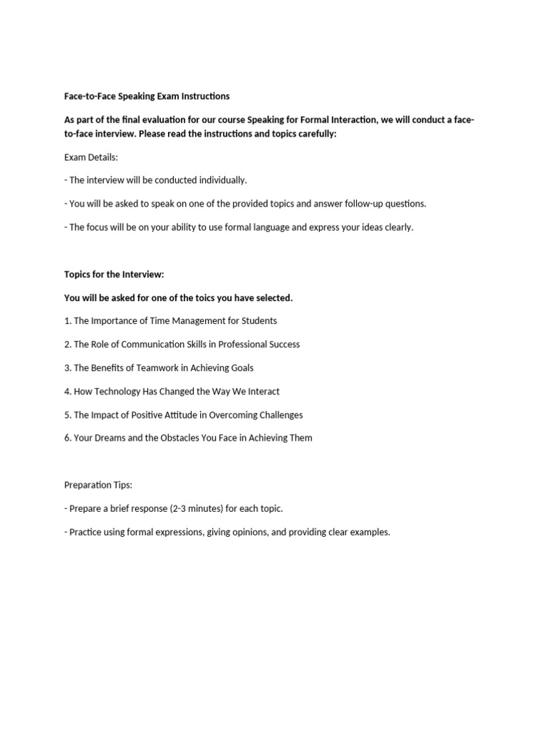 Final Exam Speaking | PDF