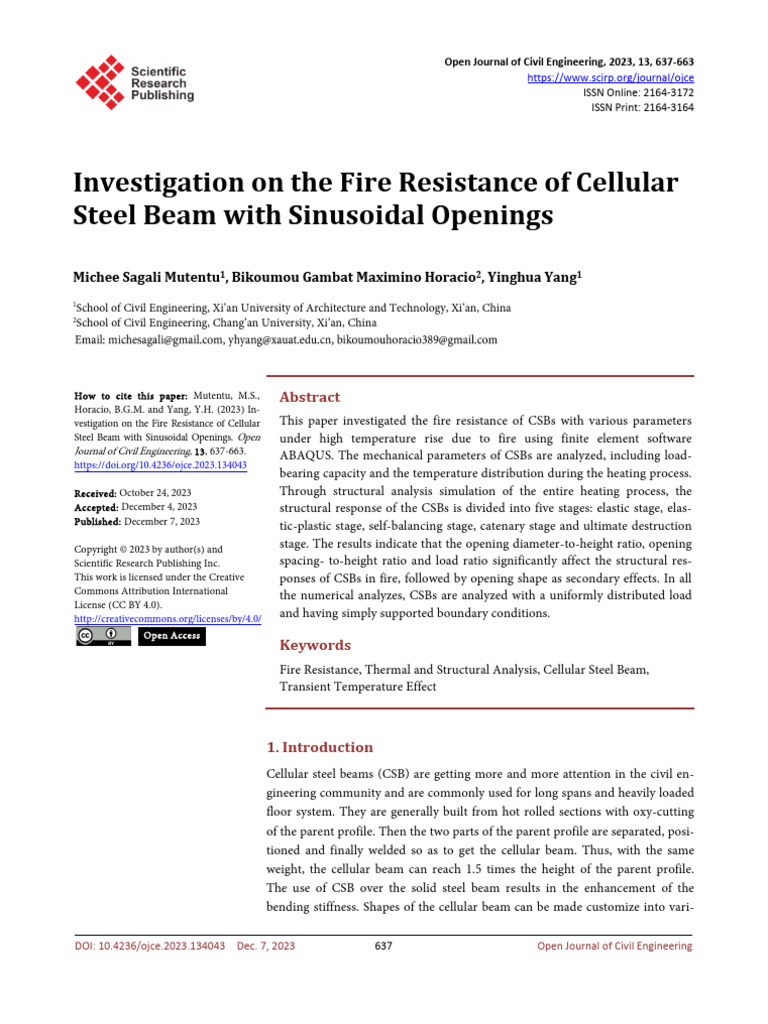 Investigation On The Fire Resistance of Cellular Steel Beam With ...