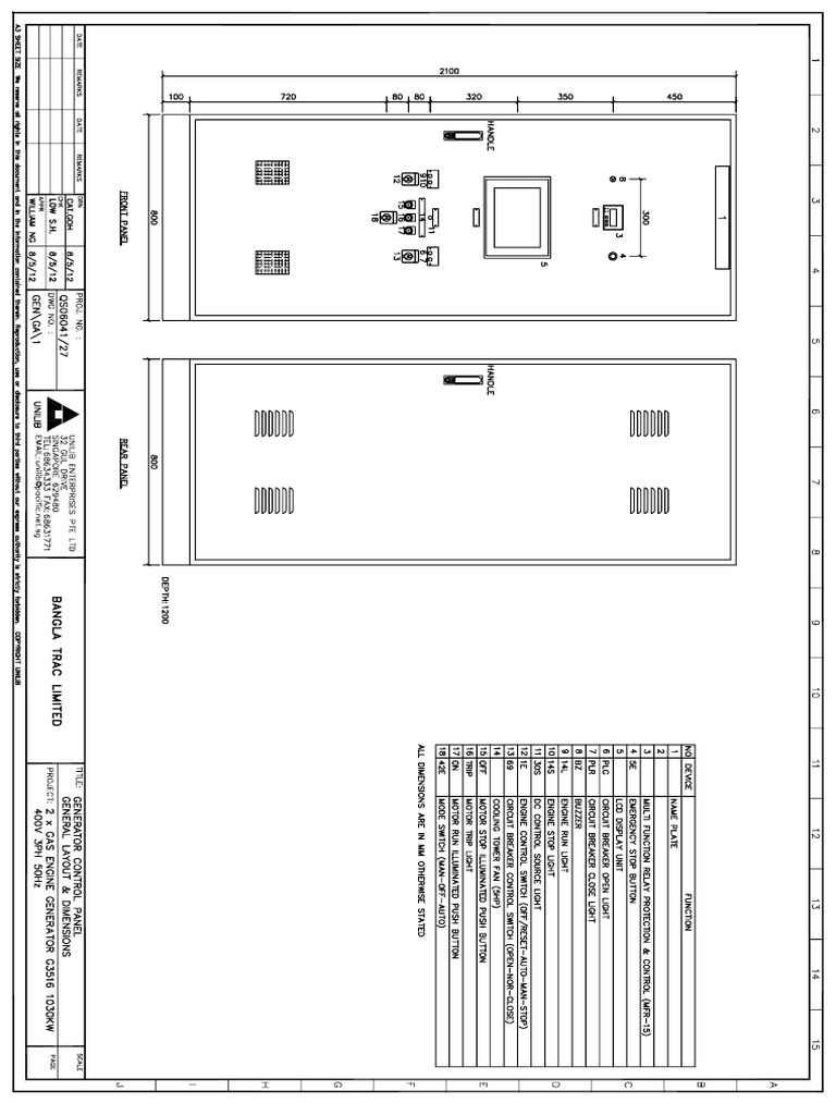 Unilib Control Panel Diagram G-3516 A-1 | PDF