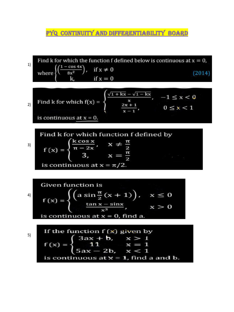 Continuity & Differentiability PYQ | PDF