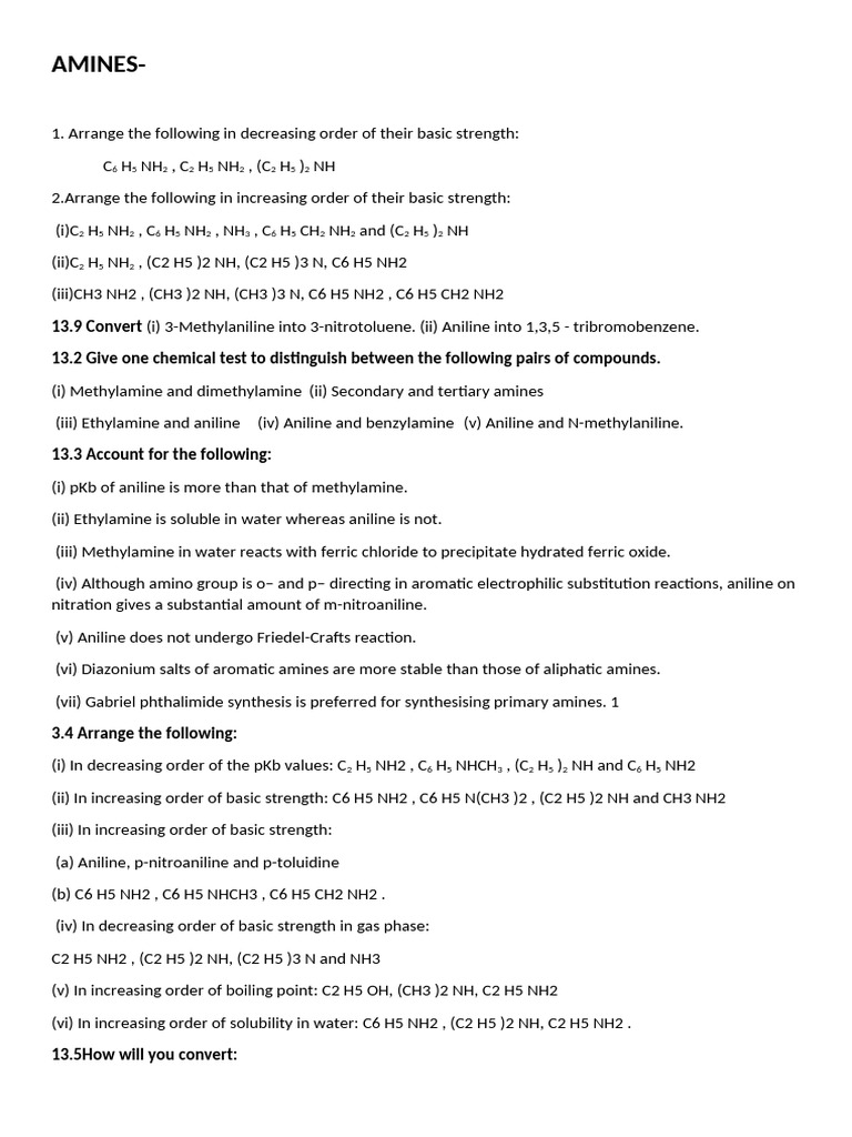 worksheet -1 amines | PDF