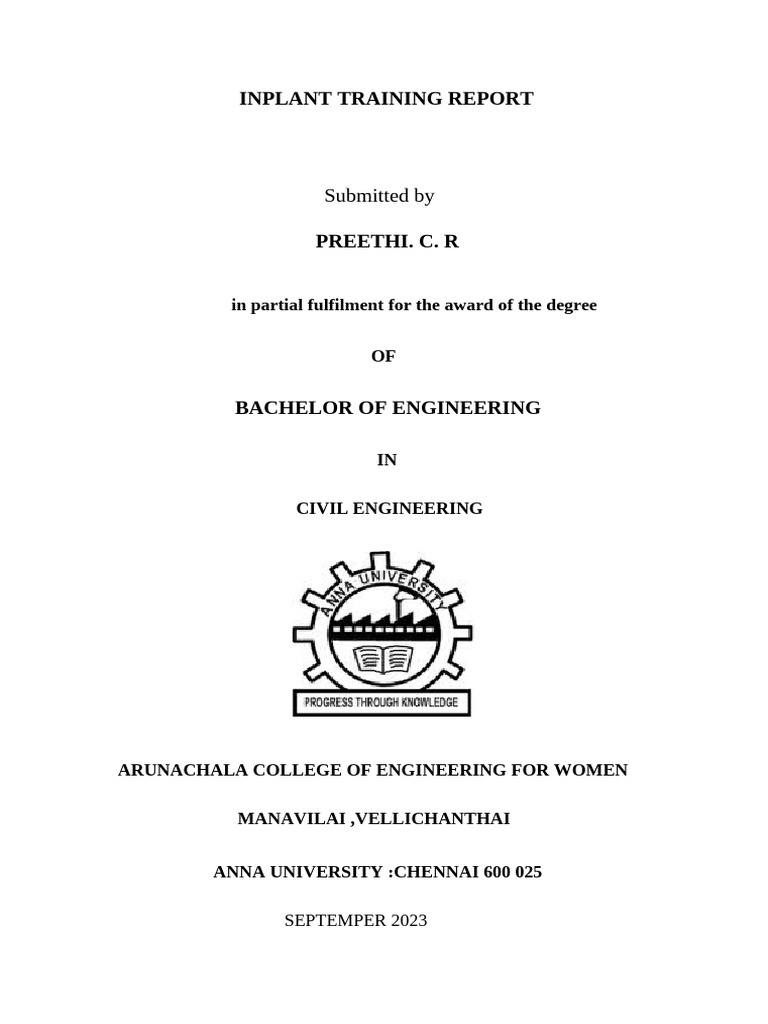 Civil Engineering Inplant Training Report | PDF | Loam | Soil