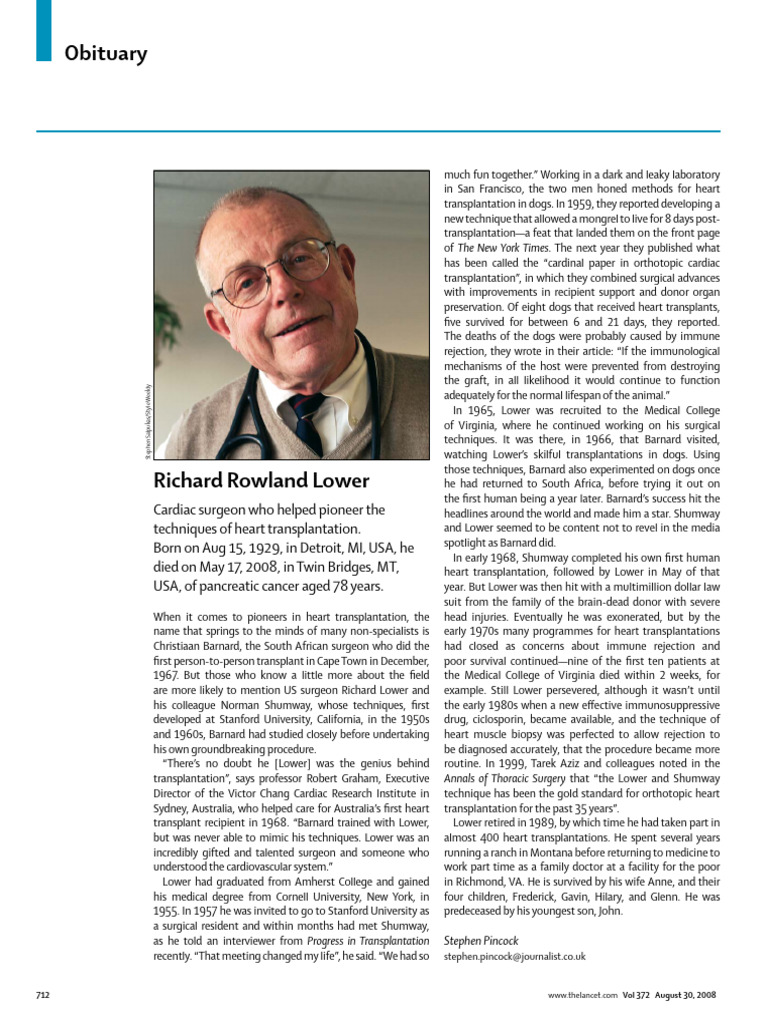 Richard Rowland Lower - Lancet | PDF | Organ Transplantation | Medical ...