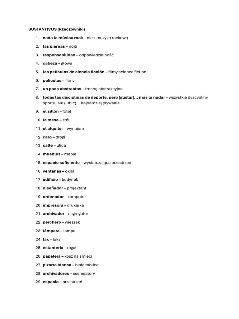 Slowka Hiszpanski 1.1 | PDF