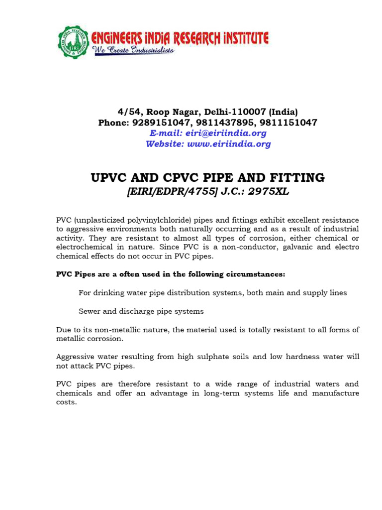 Project Report On UPVC AND CPVC PIPE AND FITTING | PDF | Polyvinyl ...