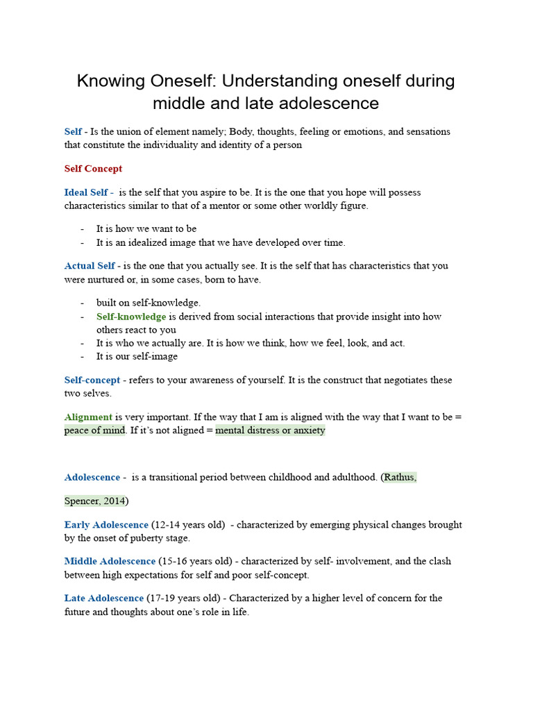 PerDev Reviewer | PDF | Self Concept | Adolescence