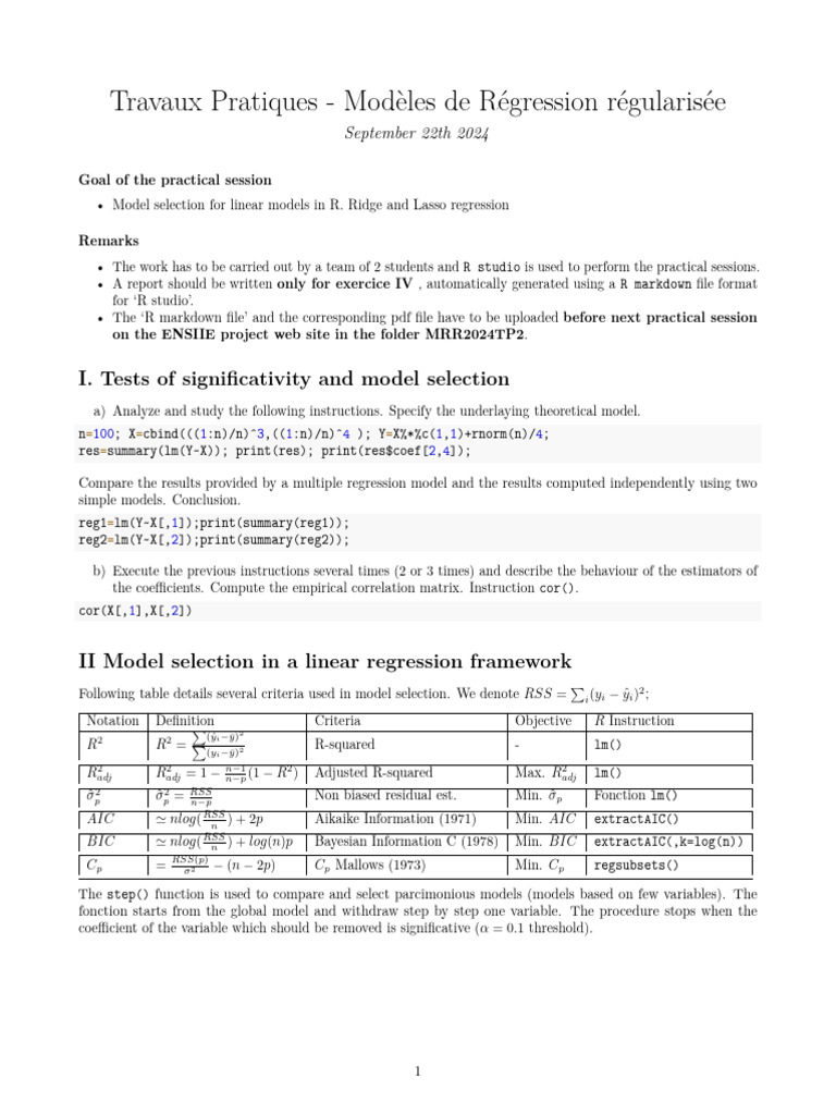 Tp2reg2024 Pdf Regression Analysis Linear Regression 0684
