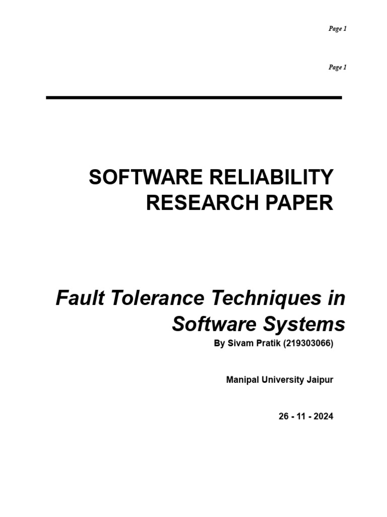 Sivam 219303066 Research Paper Reliability 1 | PDF | Fault Tolerance ...