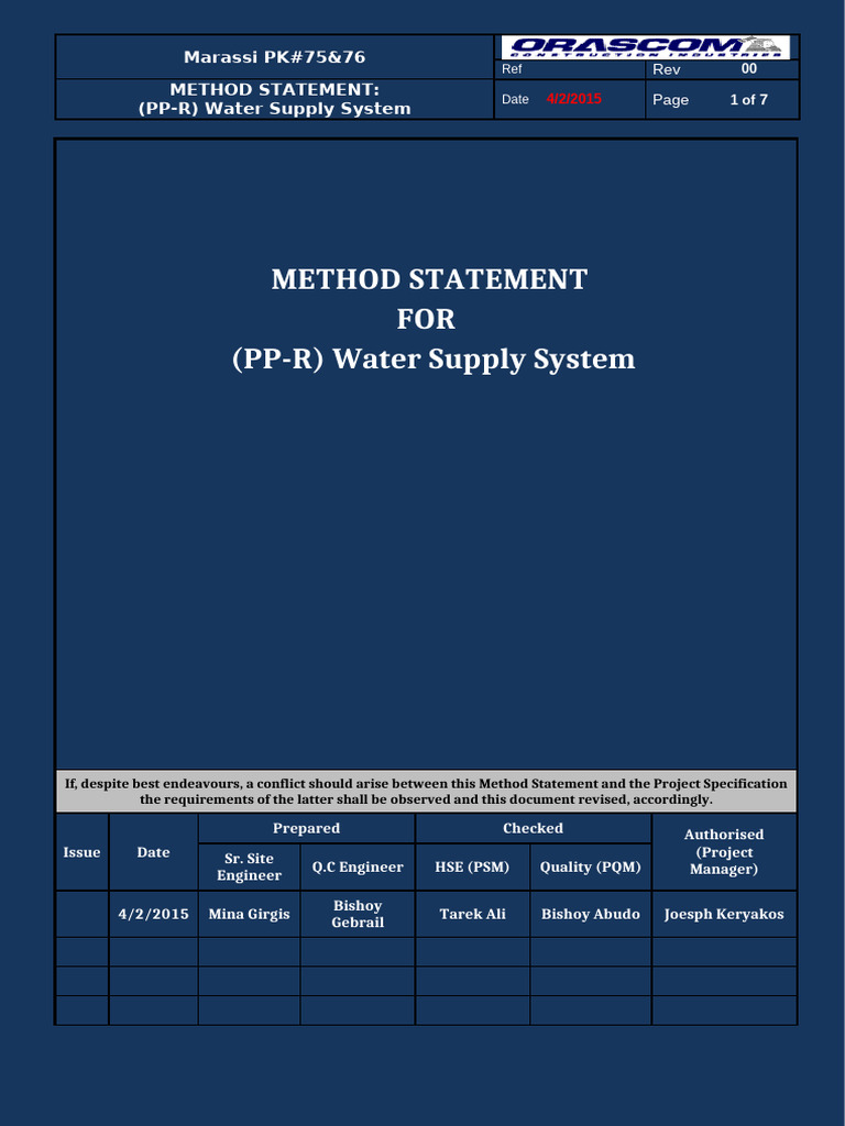 (PP-R) METHOD STATEMENTWater Supply System | PDF | Pipe (Fluid ...