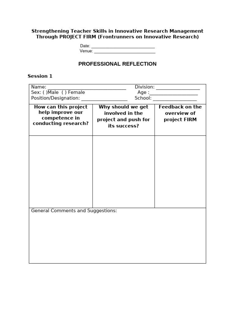Session 1 _Professional Reflection Template | PDF