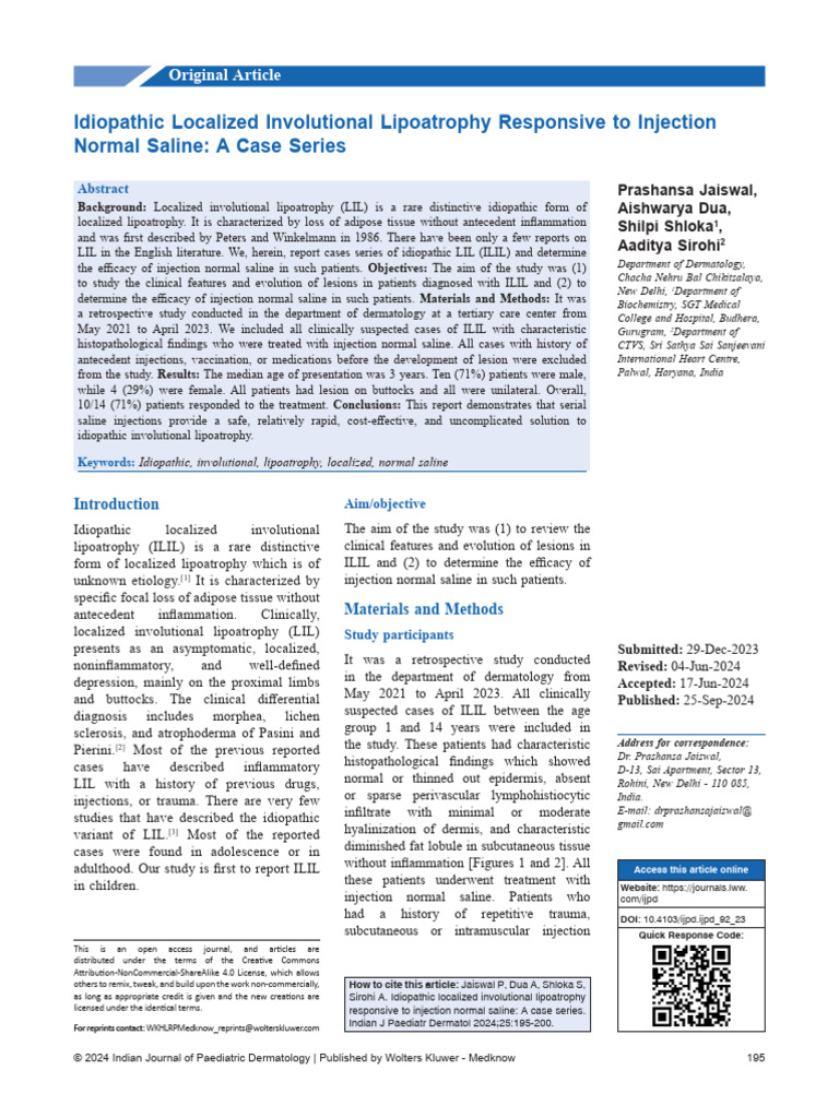 Idiopathic Localized Involutional Lipoatrophy.3 | PDF | Injection ...