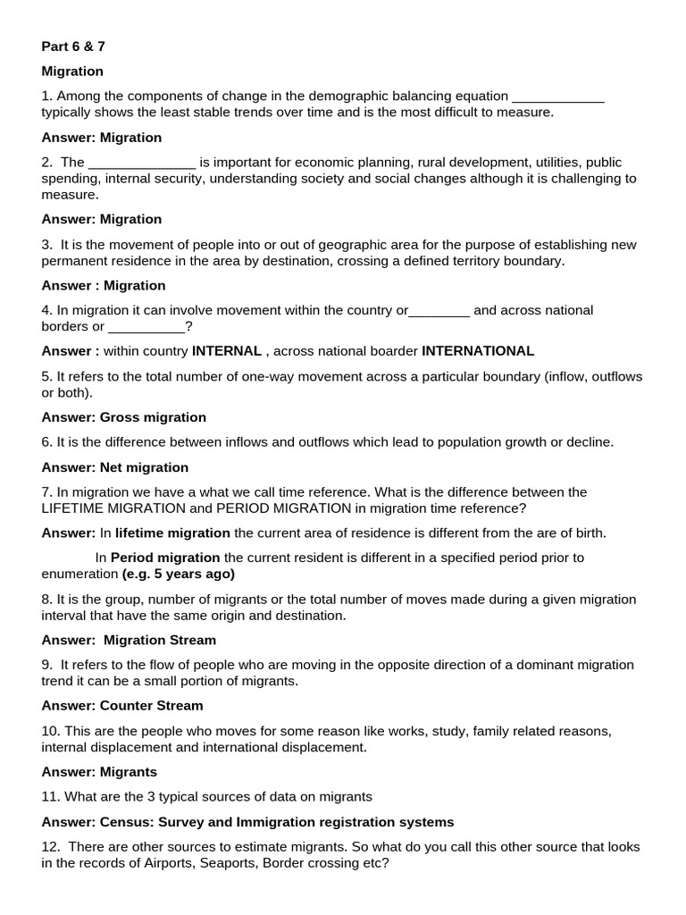 Part 6 pop com questions | PDF | Human Migration | Discharge (Hydrology)