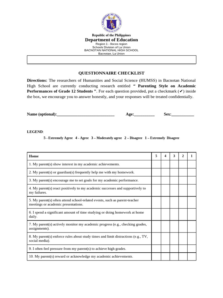 Final Copy of Pr2 Questionnaire 1 | PDF | Parenting | Social Psychology