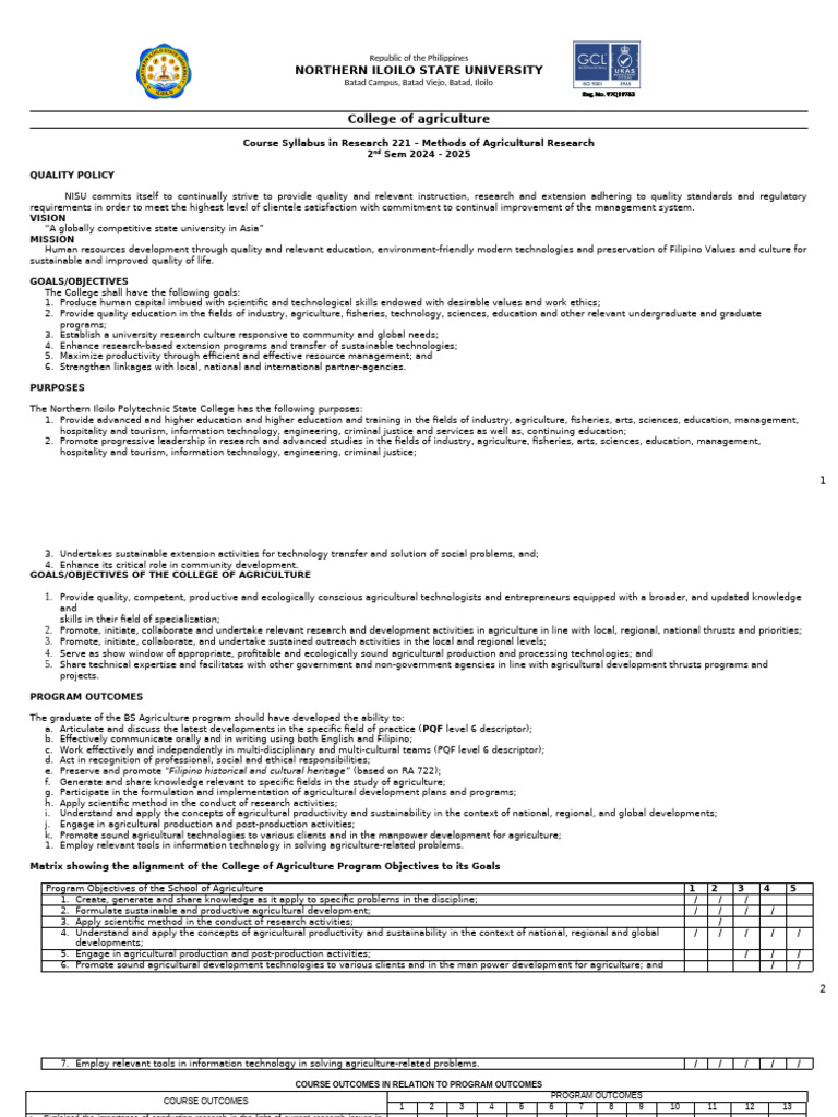 2024 2025 2nd Sem Methods of Agricultural Research | PDF | Methodology | Cognition