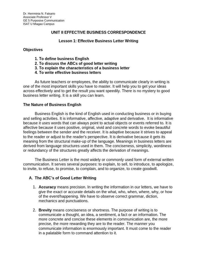 Unit Ii Effective Business Correspondence | PDF | Résumé | Communication