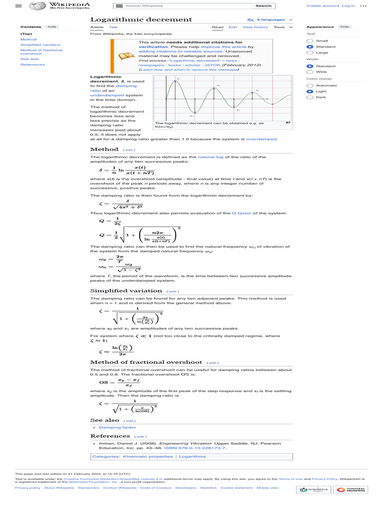 Logarithmic Decrement - Wikipedia | PDF | Damping