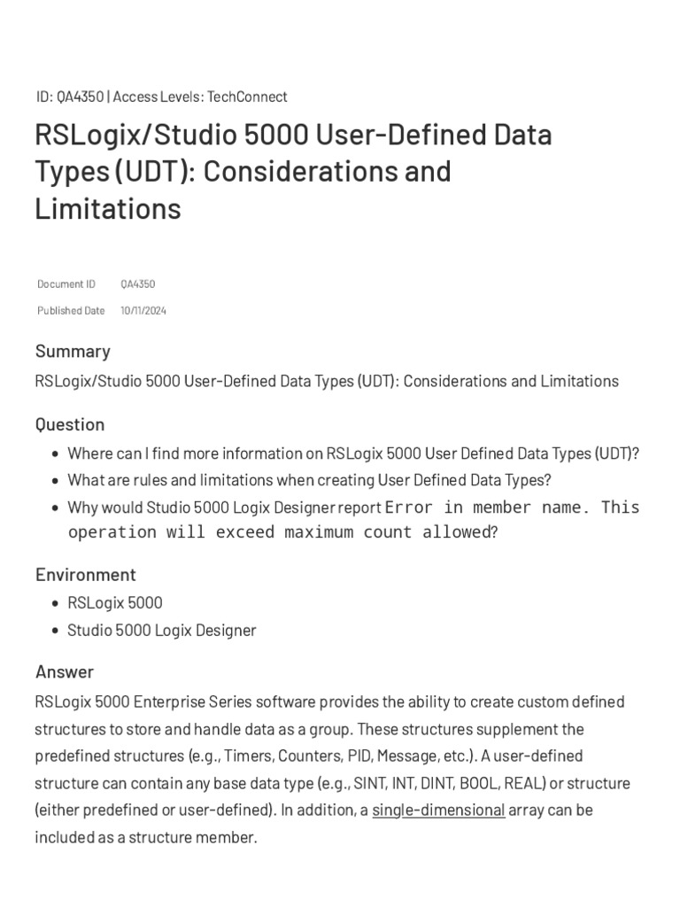 RSLogix/Studio 5000 UDT Guide | PDF | Data Type | Boolean Data Type