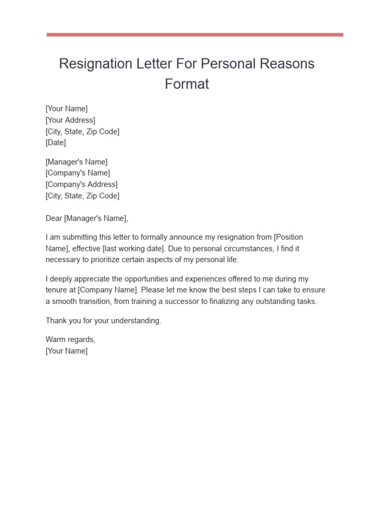 Resignation-Letter-For-Personal-Reasons-Format | PDF