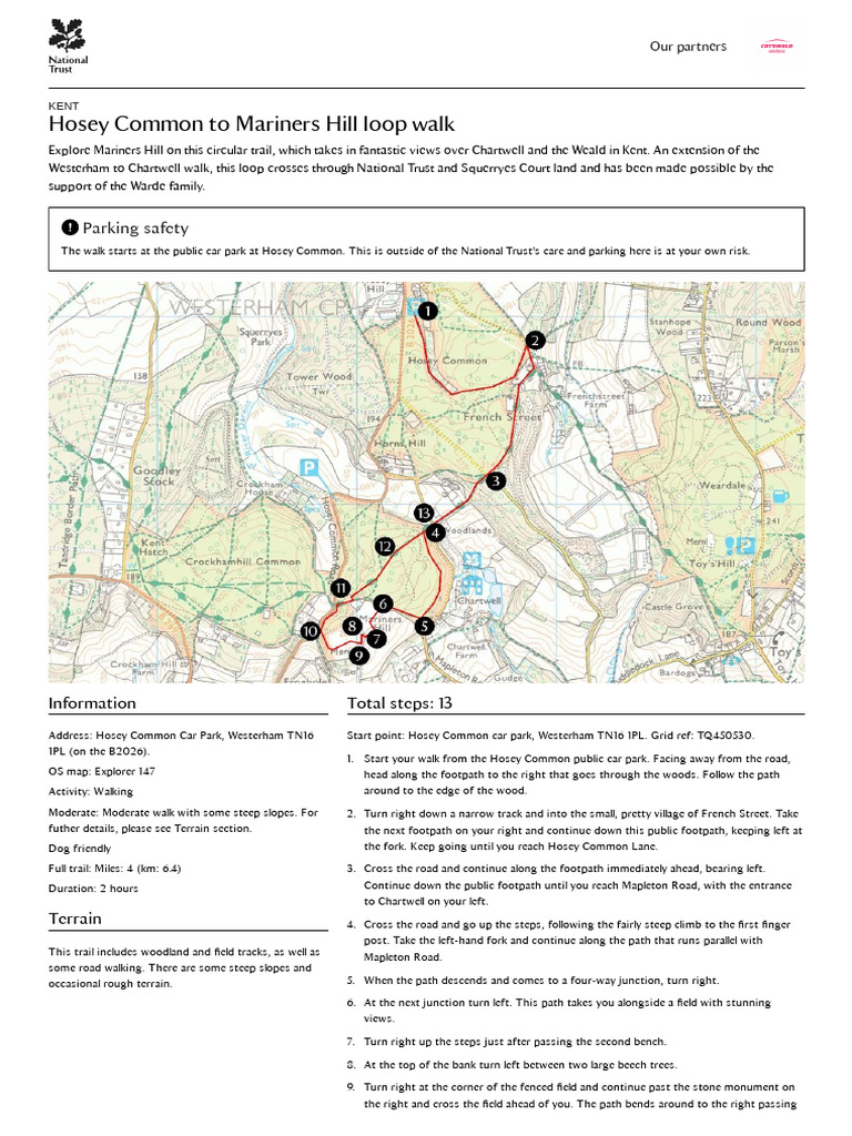 Hosey Common To Mariners Hill Loop Walk Walking | PDF | Trail | Road