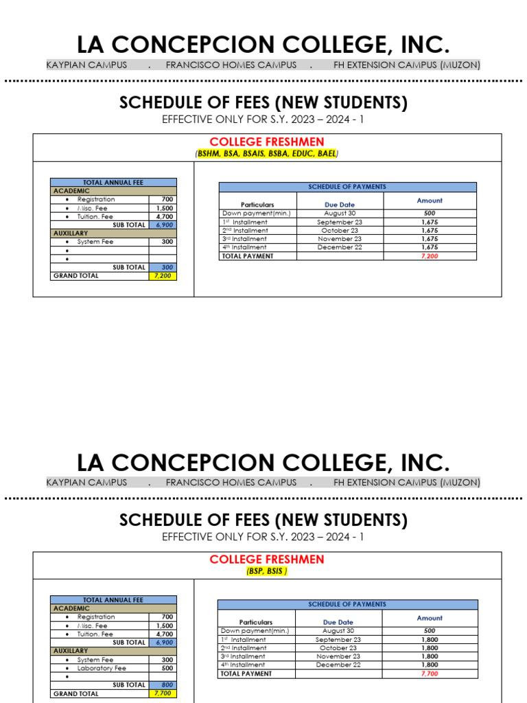 FEES - College Dep3-2024 PDF | PDF | Services (Economics) | Payments