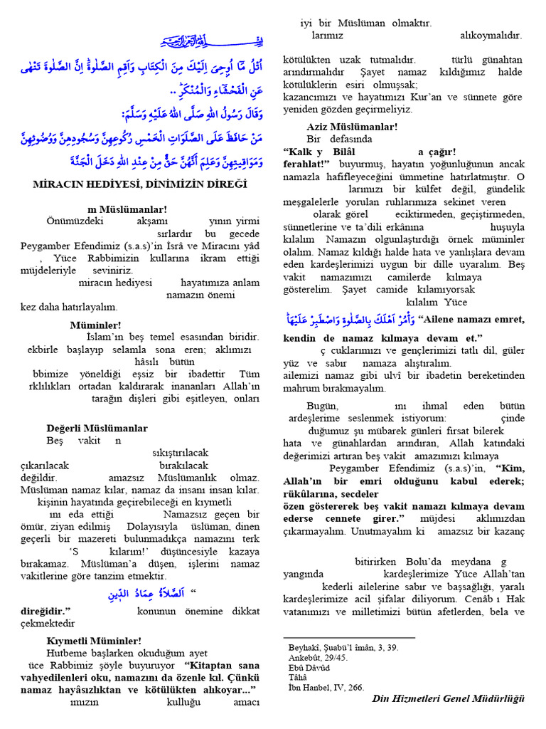 Miracin Hediyesi Dinimizin Diregi Namaz | PDF