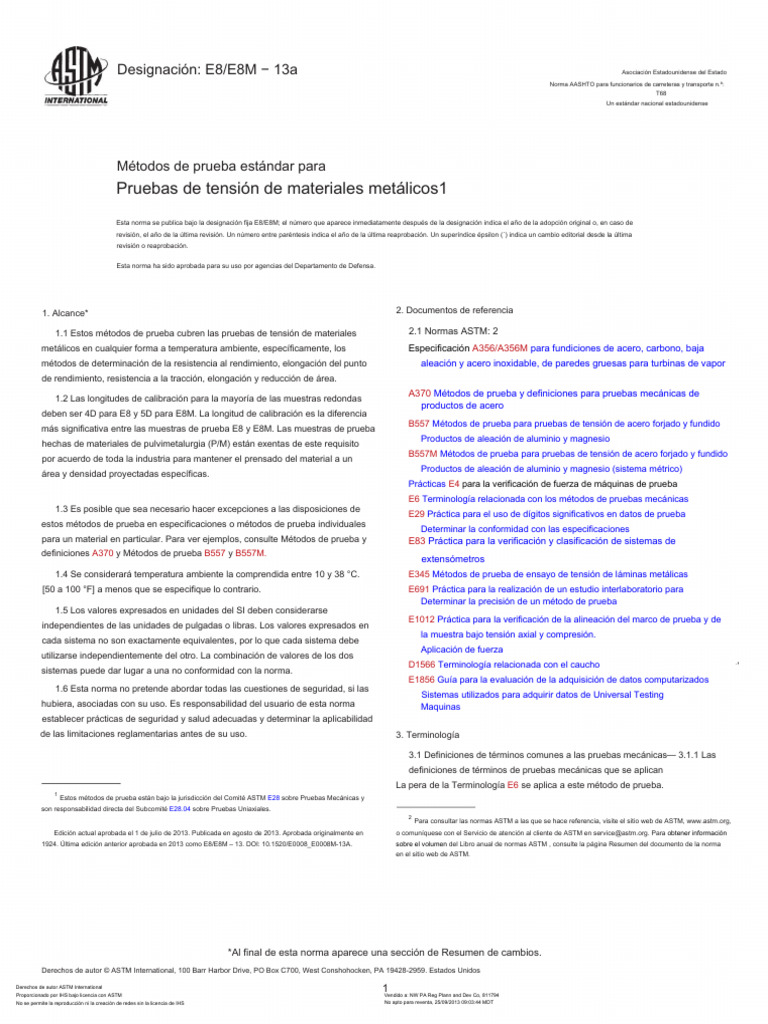 ASTM E 8 Yr 13 | PDF | Fractura | Estrés (Mecánica)