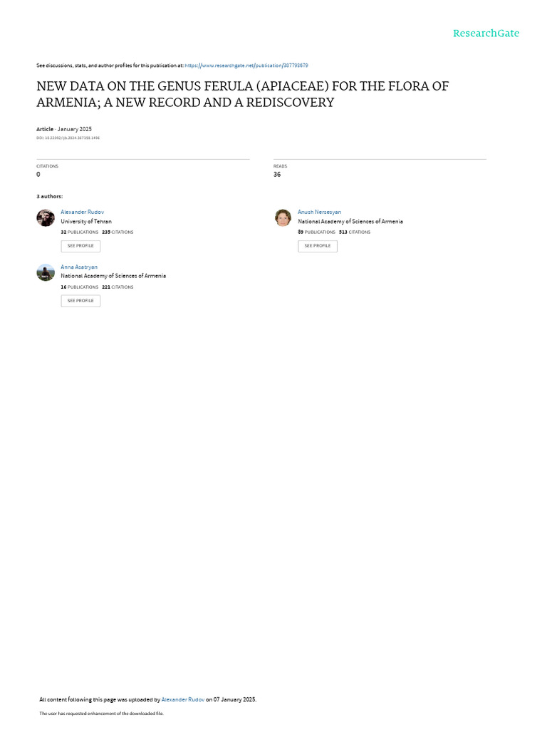 NEW DATA ON THE GENUS FERULA (APIACEAE) FOR THE FLORA OF ARMENIA; A NEW ...