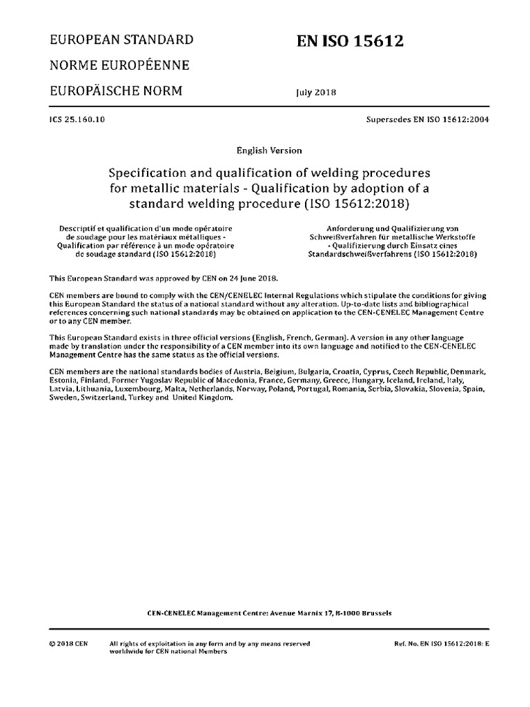 EN ISO 15612: European Standard Norme Europeenne Europäische Norm | PDF | International ...