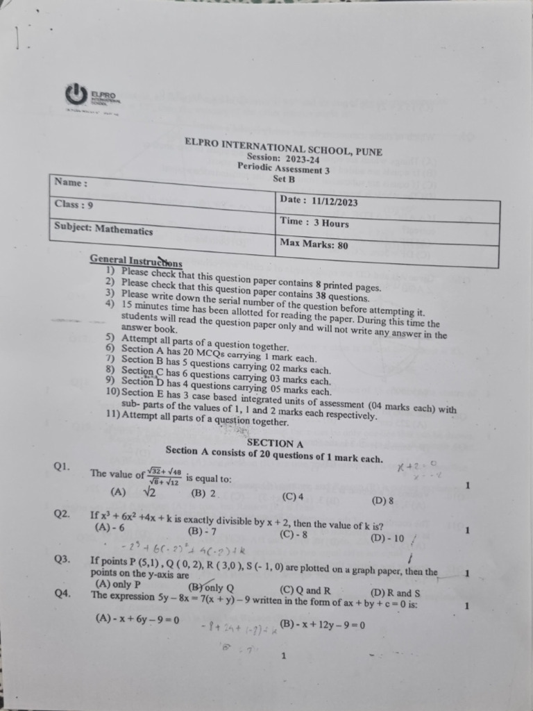 maths pa3 pyq elpro int | PDF