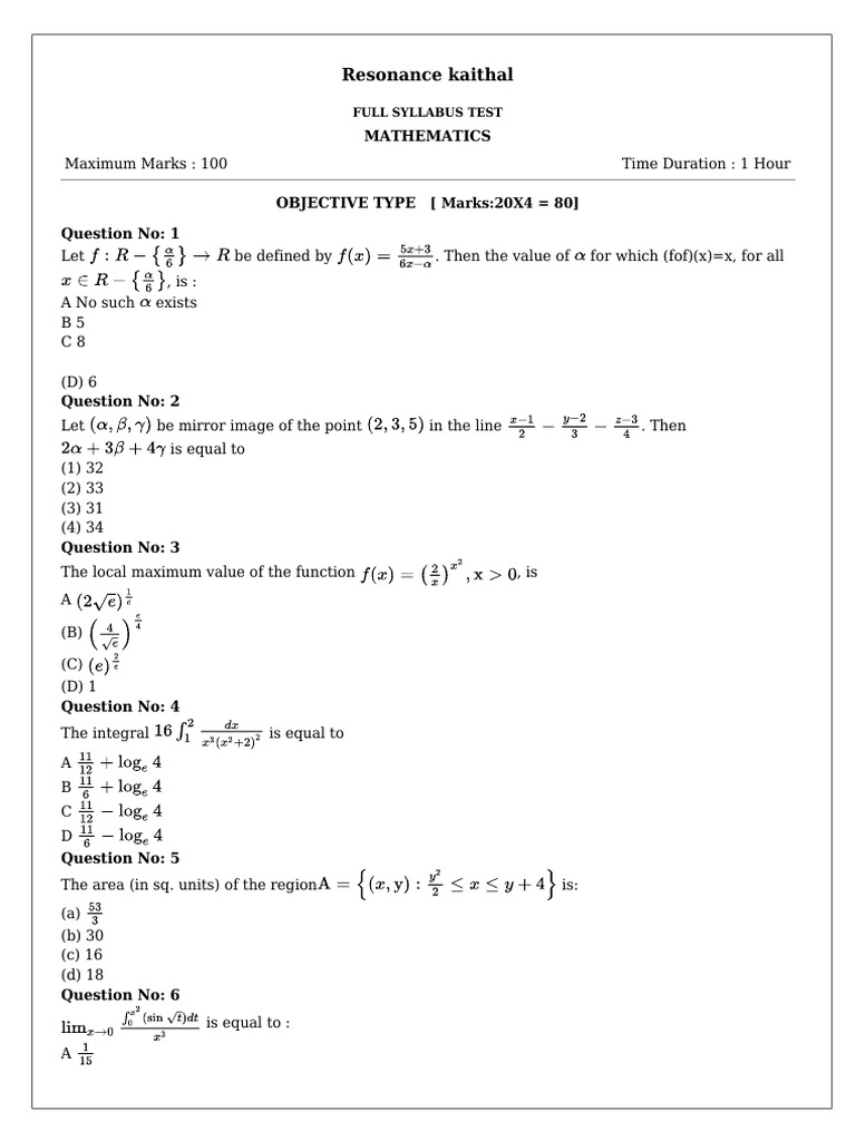 Mathematics Full Syllabus Test Kaithal | PDF | Numbers | Circle