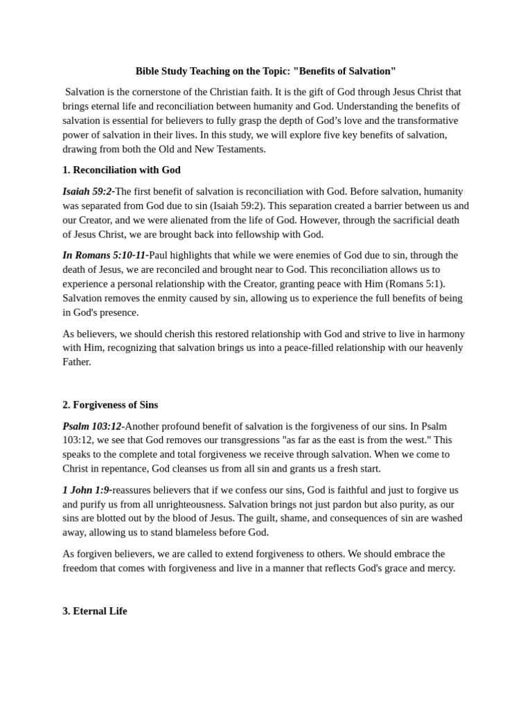 Key Benefits of Salvation Explained | PDF | Eternal Life (Christianity ...