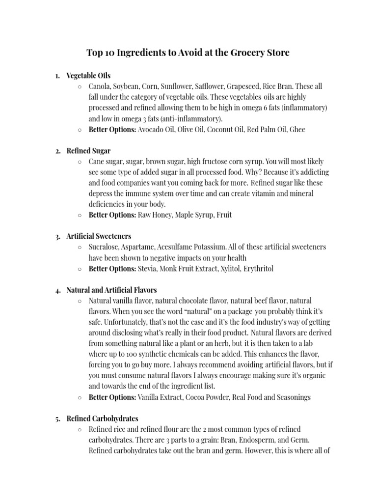 Avoid These 10 Grocery Ingredients | PDF | Sugar Substitute | Whole Grain